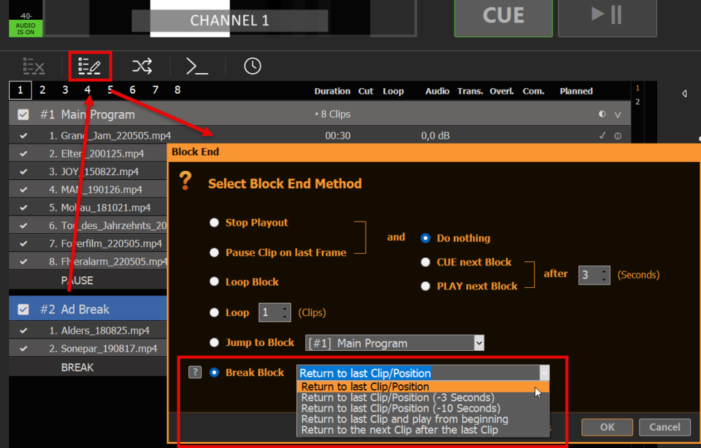 Ad Breaks to interrupt Playout – Playdeck