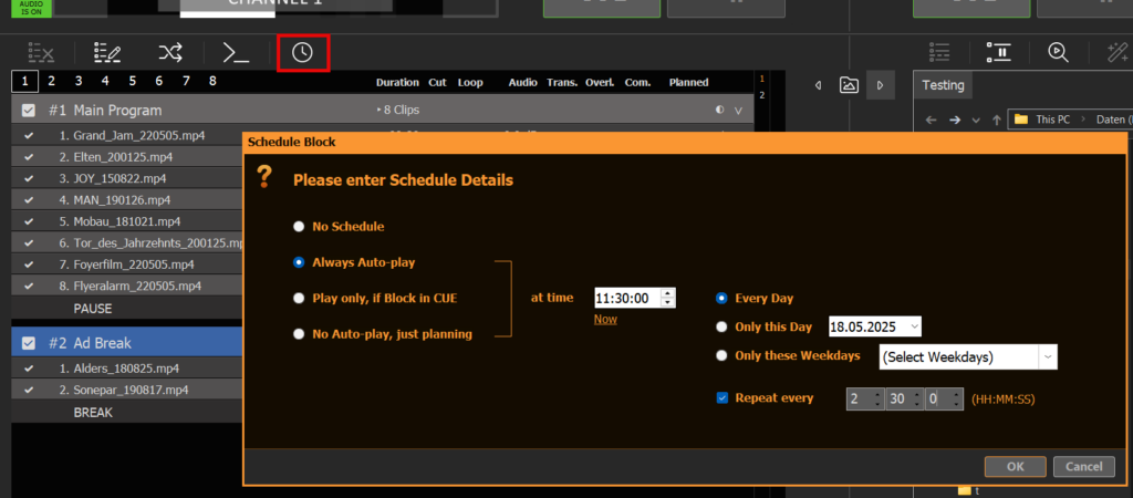 Ad Breaks to interrupt Playout – Playdeck
