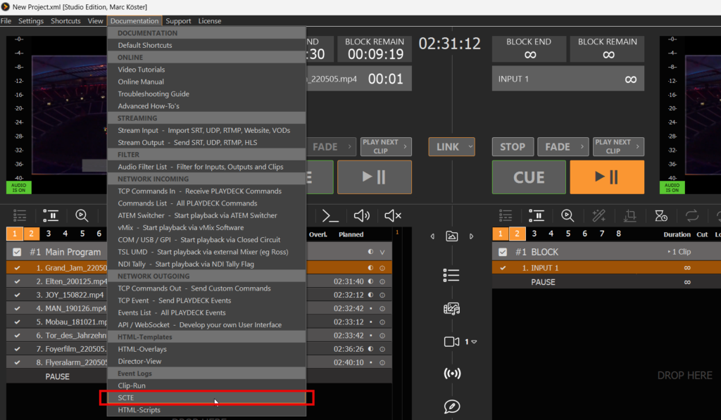 Using SCTE for Inputs and Outputs – PLAYDECK